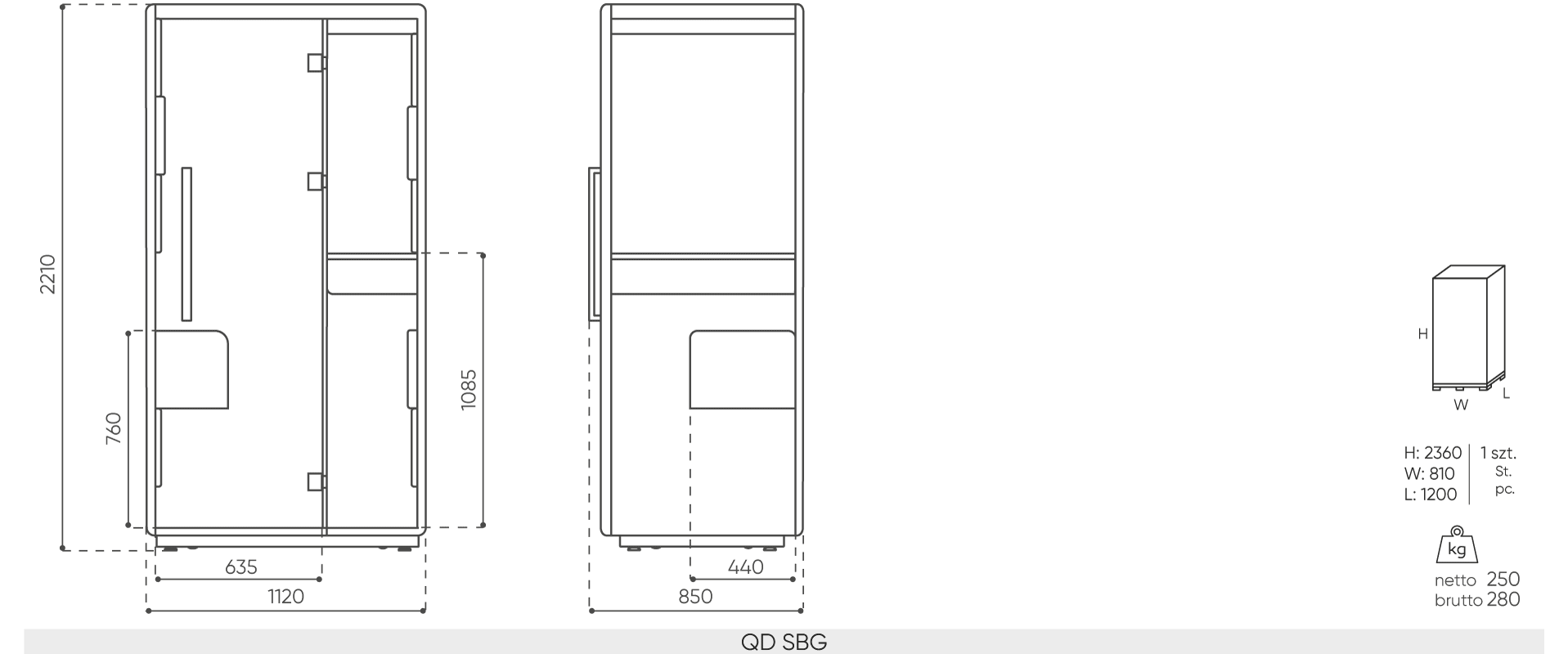 Budka akustyczna quadra QD SBG - Hana Design